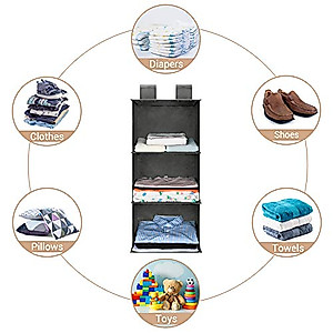 MaidMAX 3 Tiers Cloth Hanging Shelf for Closet Organizer with 2 Widen Straps, Foldable, Gray