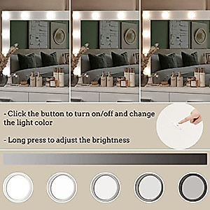 Rovaurx 46.7" Makeup Vanity Table with Lighted Mirror, Large Vanity Desk with Storage Shelf & 5 Drawers, Bedroom Dressing Table, 11 LED Lights, White RSZT106W