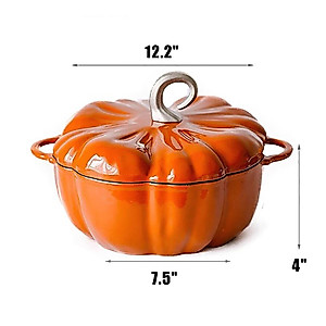 Pumpkin Cocotte,Pumpkin Dutch Oven Pot With Lid,Enamel Cast Iron Cooking Pot,Non Stick Pumpkin Pot,Stew Pot Soup Pot,Serves 3-5,Halloween Thanksgiving Decor Pot Gift(Orange)