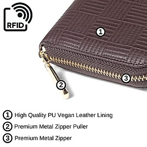 Daisy Rose Women’s Zip-Around Wallet & Phone Clutch with RFID Blocking, PU Vegan Leather (Brown Check)