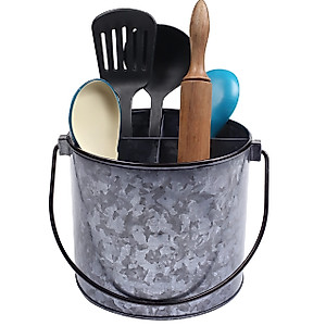 Galvanized Utensil Holder,Utensil Caddy,Galvanized Bucket,Silverware Caddy,Metal Caddy,Outdoor Utensil Caddy,Tin Utensil Holder,Utensil Caddy for Parties,Picnic Caddy,Farmhouse Utensil -Natural