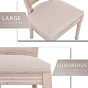anjsindra Dining Chairs Set of 2 French Dining Room Chairs Linen Fabric Upholstered Farmhouse Bedroom Kitchen Chairs with Ladder Backrest Carving Solid Wood Leg Dining Chair, Beige
