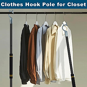 Greeily High Reach Garment Hook, 31" to 61" Clothing Hook Pole for Hanging Clothes Closet Bird Feeder Flowerpot Plants and Christmas Light Adjustment Sturdy with Sponge Handle (Dark Green Head)