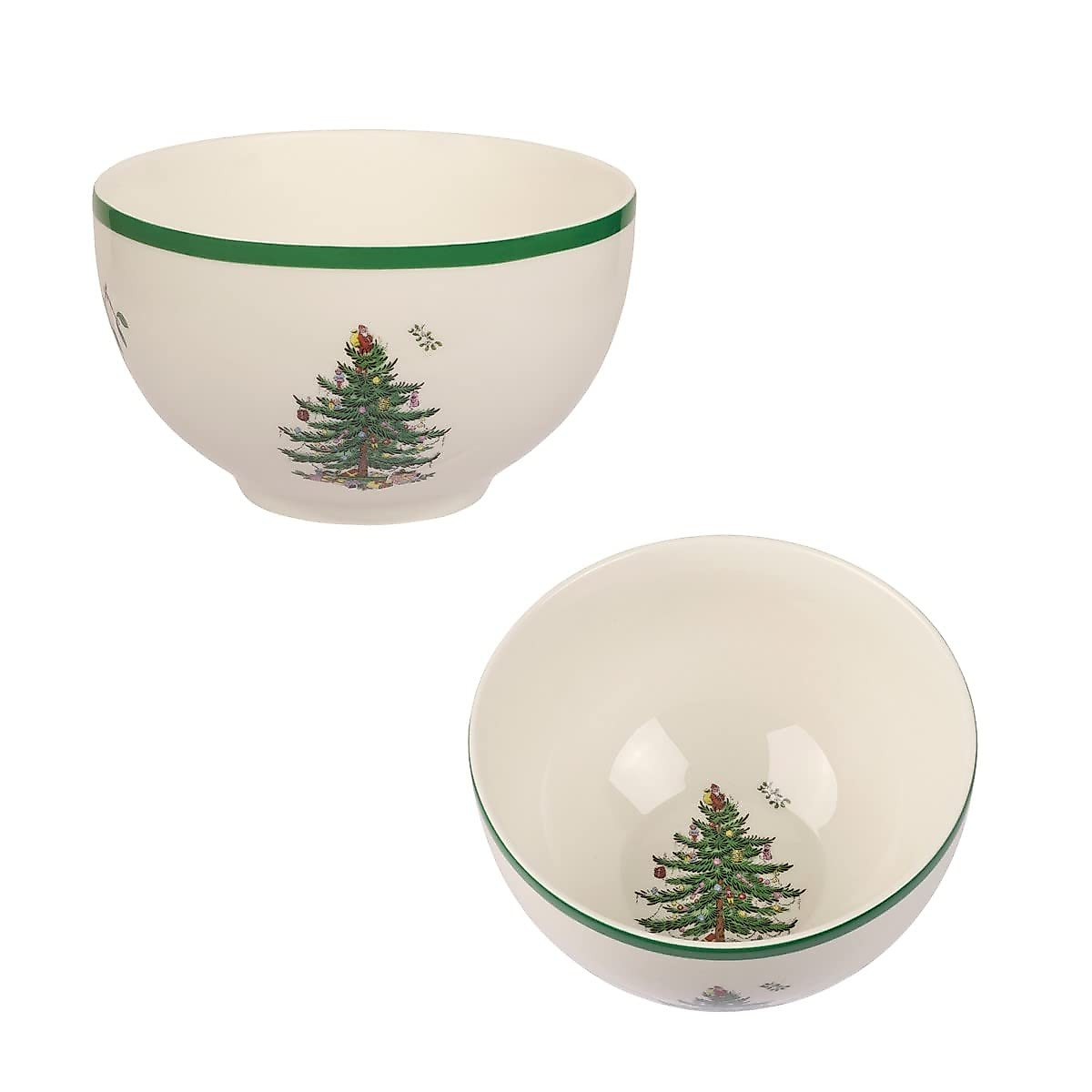 Spode Christmas Tree Collection Rice Bowl, set of 4, 6-Inches, Round, Ceramic Bowl for Soup, Frozen Meals, Stews, and Sticky Rice Dinners, Dishwasher and Microwave Safe (Classic)