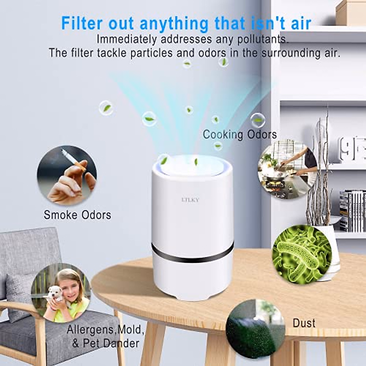 LTLKY Air Purifier for Bedroom,Small Air Cleaner for Desktop,USB Cord Power Version (2103)