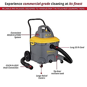 Koblenz Wet/Dry Vac, 16 Gallon Contractor 6.5HP ContractorSeries,Handle, Gray,Yellow (WD-16 C4H)