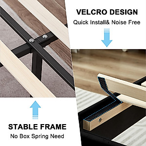 VECELO Queen Bed Frame with Upholstered Headboard, Platform Mattress Foundation with Strong Wooden Slats Support, No Boxing Spring Needed, Easy Assembly, Black