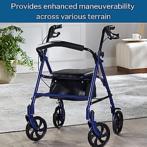 McKesson Rollator Walker with Seat and Wheels, Steel, 300 lbs Weight Capacity, Blue, 1 Count