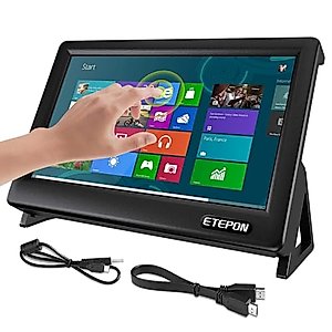 ETEPON Capacitive Touch LCD Display HDMI Input 1024× 600 with Case Stand for 7 Inch Raspberry Pi Screen (EP711), Black