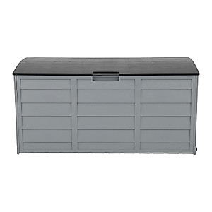 Kcelarec Plastic Deck Storage Container Box Outdoor Patio Furniture 75 Gal, Pools Yard Storage Tools w/Built-In Wheel (Grey)
