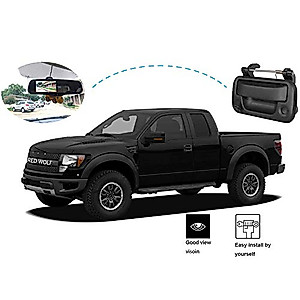 RED WOLF Black Tailgate Handle W/Rear View Reverse Backup Camera + 7 Inch LCD Backup Monitor Kit Removable Parking Line for Ford 2004-2014 F150/ 2009-2016 F250/F350 Pickup Trucks