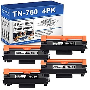Tink (4 Pack) TN760 Compatible TN-760 Black High Yield Toner Cartridge Replacement for Brother DCP-L2550DW MFC-L2710DW MFC-L2750DW MFC-L2750DWXL Printer Toner.