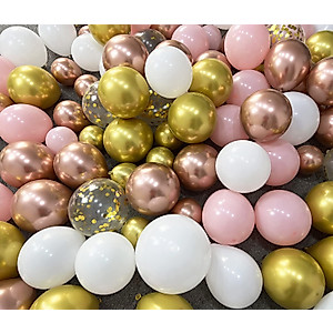 Beaumode Diy Rose Gold Pink White Balloon Garland Arch 160PCS with Confetti Balloons Baby Shower Wedding Princess Birthday Anniversary Engagement Bridal Shower Party Decoration (Rose Gold Pink White)