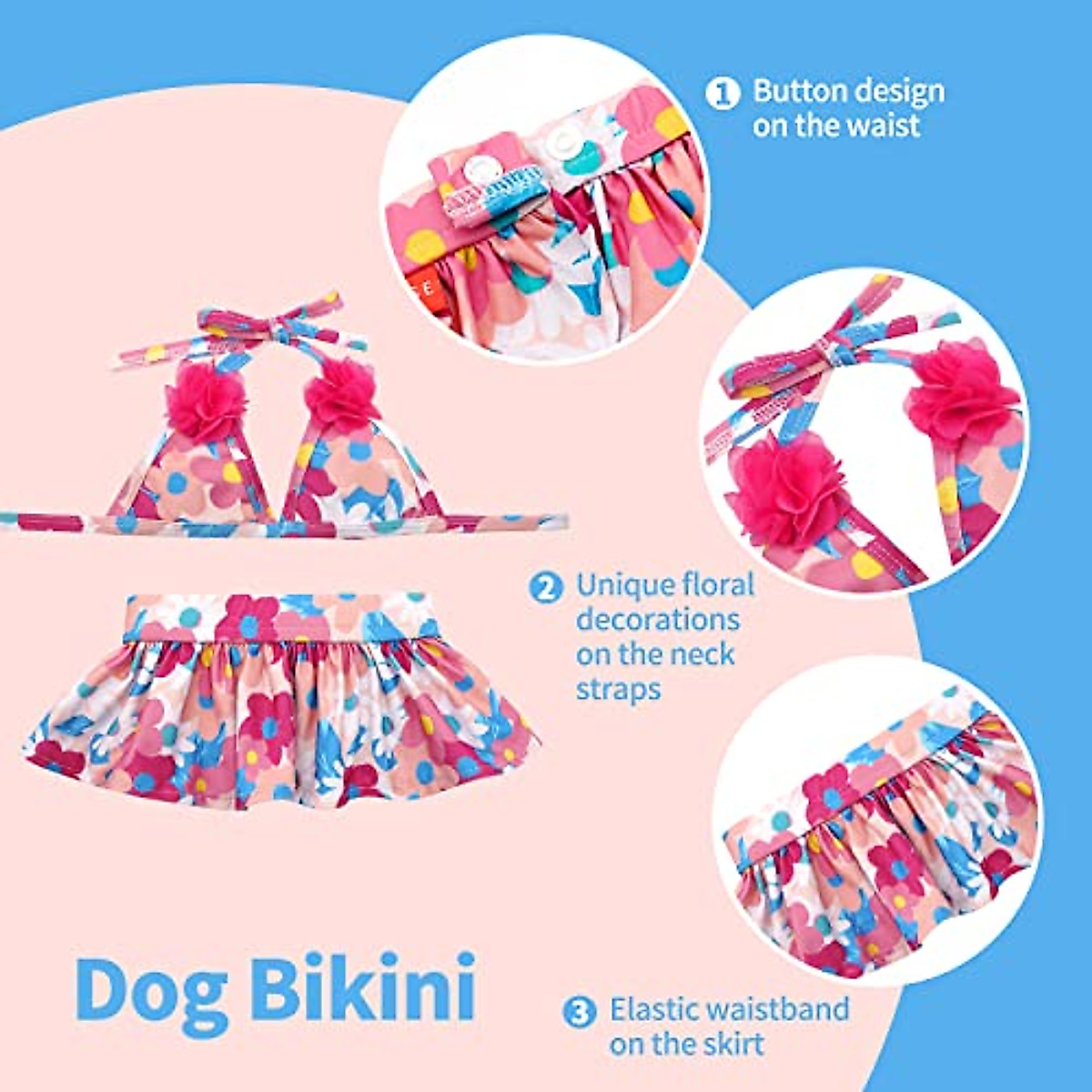 KYEESE Dogs Bikini for Small Dogs Floral Dog Beach Swimsuit Dog Tutu Dresses Dogs Clothes for Summer, Floral, L