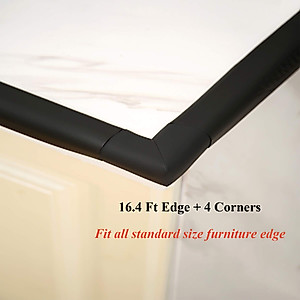 Furnigear Edge and Corner Guard, Foam Safety Bumpers, Baby Proofing Safety Table Corner Protectors, (16.4 Ft Edge + 4 Corners), Black, Self-Stick