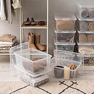 IRIS USA 17.5 Qt Plastic Storage Container Bin with Latching Lid, Stackable Nestable Box Tote Closet Organization School Art Supplies - Clear, 12 Pack