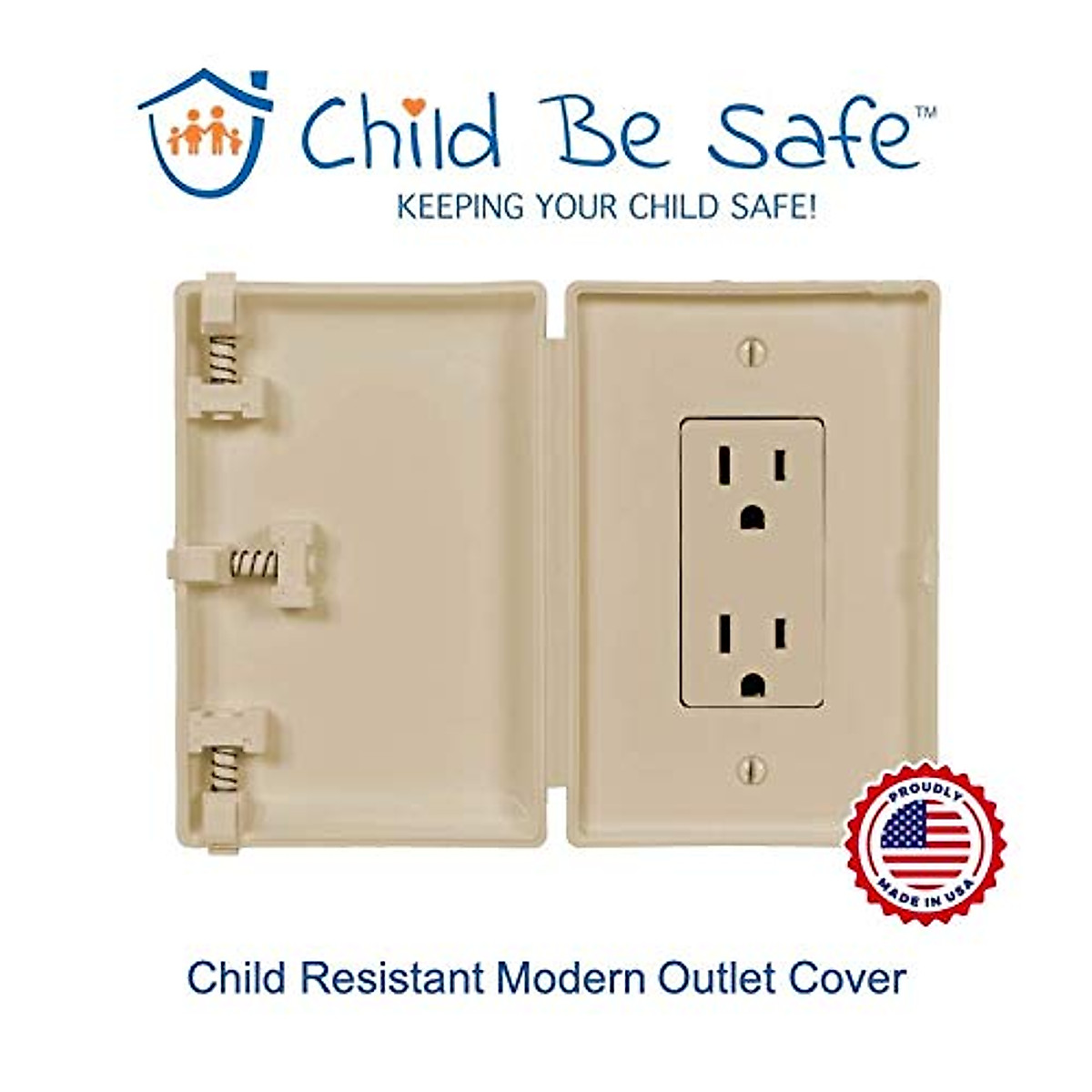 Child Be Safe, Baby Toddler Pet Resistant Electrical Safety Cover Guard for Home and Business, Made in USA, Compatible with Decora Leviton Legrand, Modern Wide Outlet Switch (1 Count, Ivory)