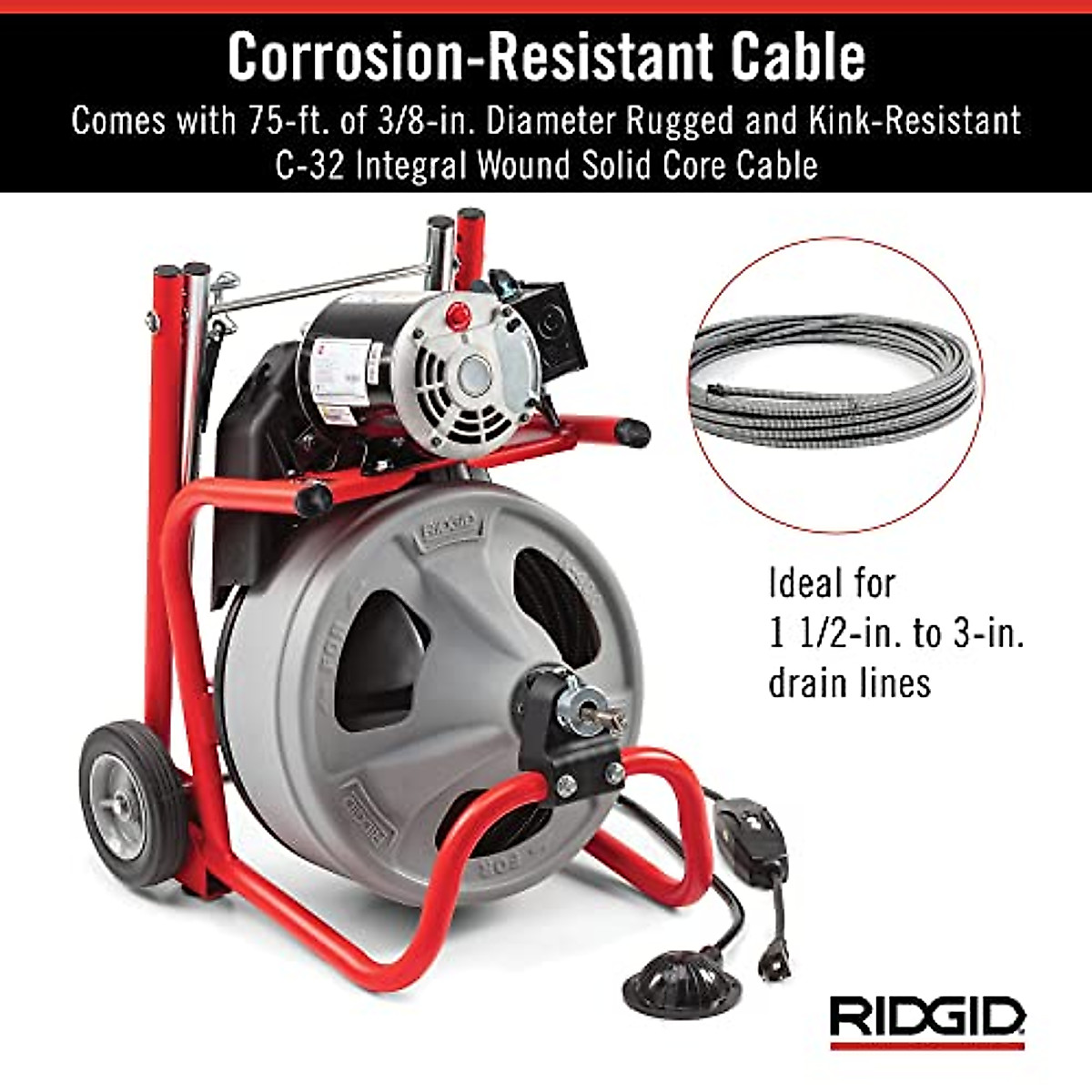 RIDGID 52363 Model K-400 Drain Cleaning 120-Volt Drum Machine Kit with C-32IW 3/8" x 75' Cable