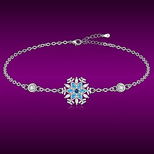 Snowflake Bracelet Adjustable Sterling Silver Chain Christmas Charm Bracelets for Women Blue Topaz Flower Holiday Jewelry