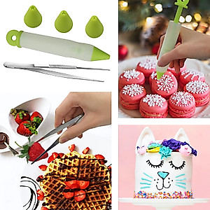 Daily Treasures 7Pcs DIY Decorating Tool Set, 3Pcs Chocolate Dipping Fork Spoons & 2Pcs Culinary Drawing Decorating Spoon with 1 Silicone Cake Decorating Pen & 1 Kitchen Tweezer for Decorative Plates