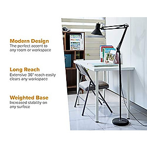 Bostitch Office VLF100F Swing Arm Metal Floor Lamp, 72" Tall with Multi-Joint Adjustment, Includes Replaceable LED Bulb (VLF), Black