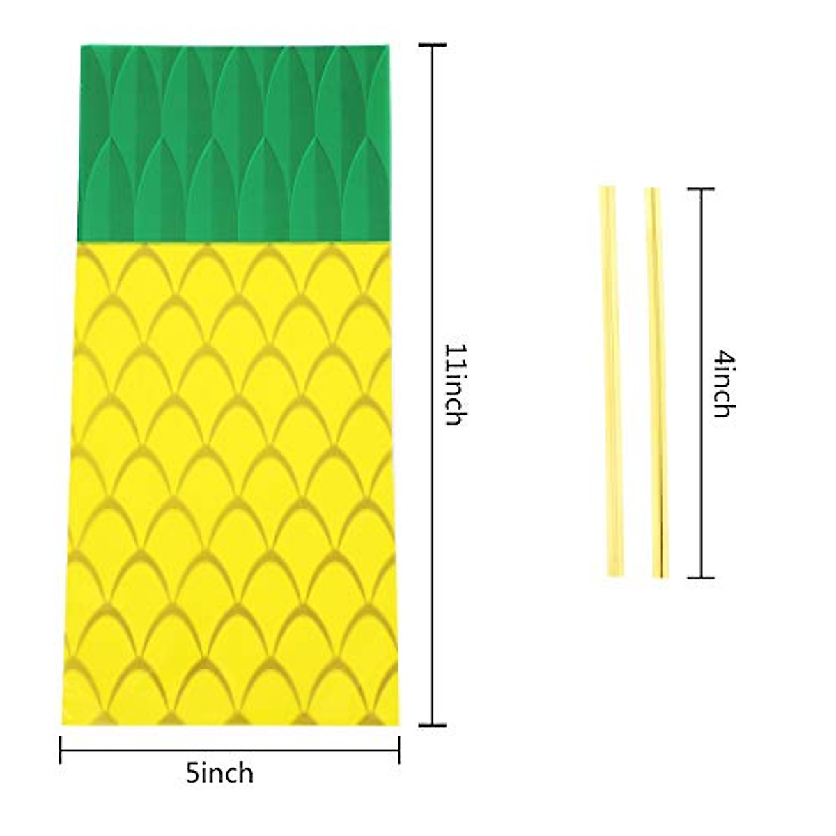 Chinco 100 Pieces Pineapple Cellophane Bags Cellophane Treat Bags Party Favor Bags with 200 Pieces Gold Twist Ties for Cookies Candies Summer Hawaiian Holiday Holiday Swimming Pool Party