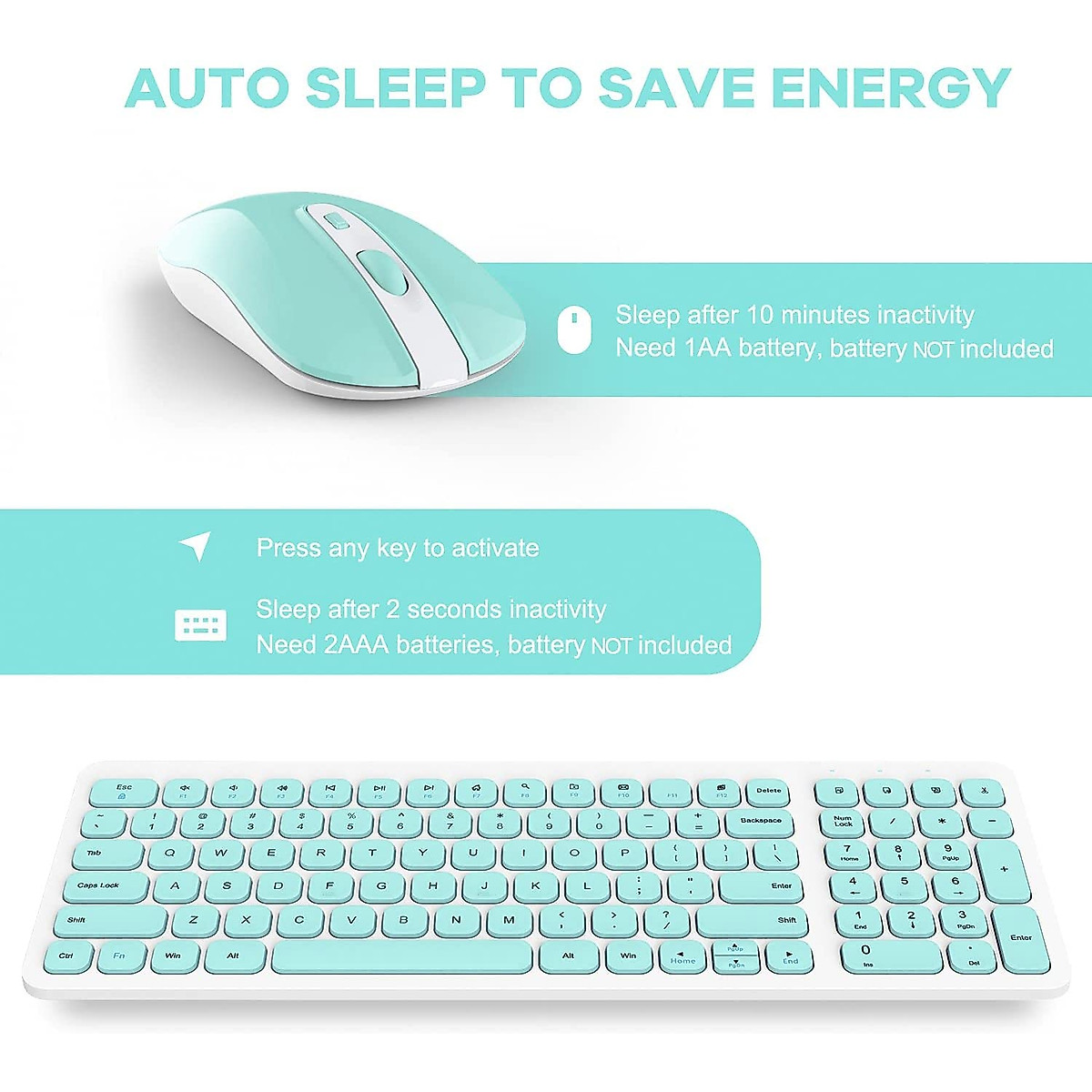 SOOOO Wireless Keyboard and Mouse Combo, Ultra Thin Quiet Portable Wireless Keyboard and 2.4GHz Wireless Mouse with Nano USB Receiver for Windows Laptop PC Notebook (White(Blue Keys))