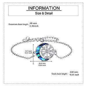 URONE Viking Compass Bracelet Sterling Silver Abalone Shell Crescent Moon Compass Travel Nordic Pagan Jewelry for Women