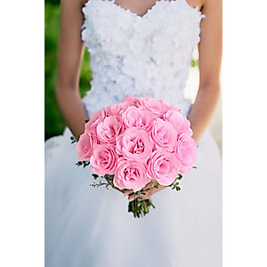 ICBOX Fake Roses,30pcs Light Pink Roses Glitter Flowers Artificial Roses with Stems for Crafts Wedding Bouquet Party Home Decor(Light Pink)