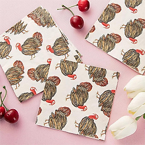 100 Pack Turkey Thanksgiving Cocktail Napkins for Party Supplies (5 x 5 In)