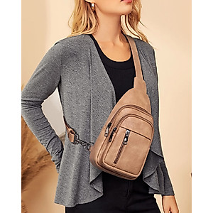 MASINTOR Sling Bag for Women - Crossbody Bags Fanny Pack with Vegan Leather - Adjustable Sling Backack for Travel Camel Brown