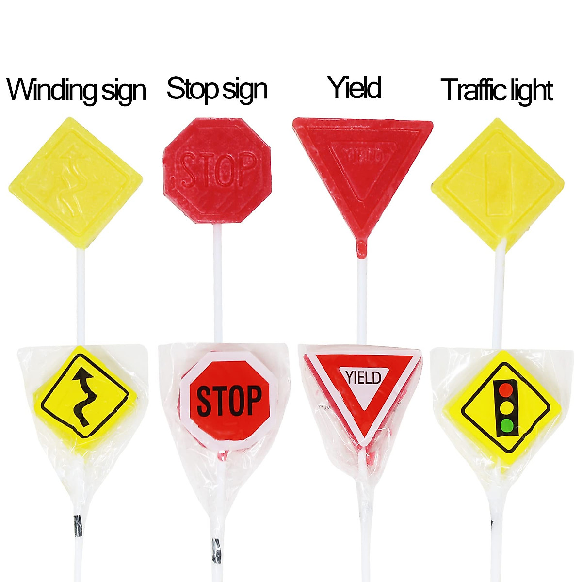 12 Street Sign Lollipop Suckers - Road Sign Lollipop for Car Themed Birthday Parties - Construction Safety Candy Decoration Lollipop - Party Favor Traffic Sign Pops - Assorted Pack Individually Wrapped Suckers