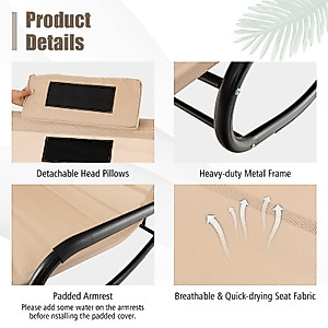 Tangkula 2 Person Lounge Chair with Adjustable Canopy, Outdoor Chaise Lounge with 2 Detachable Pillows and Wheels, Extra Large Double Patio Hammock Bed Swing for Backyard, Poolside