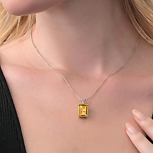 Gem Stone King 925 Sterling Silver Gemstone Birthstone and White Diamond Necklace | Emerald Cut 14X10MM Pendant Necklace for Women | With 18 Inch Silver Chain