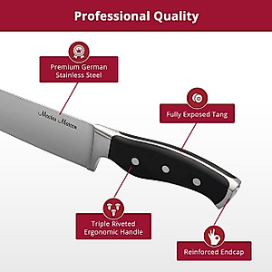 Master Maison Premium 19-Piece Kitchen Knife Set With Wooden Storage Block And Damascus Steel Granton Edge Carving Knife Set With Edge Guard Cover & Gift Box | German & Japanese Stainless Steel, Black