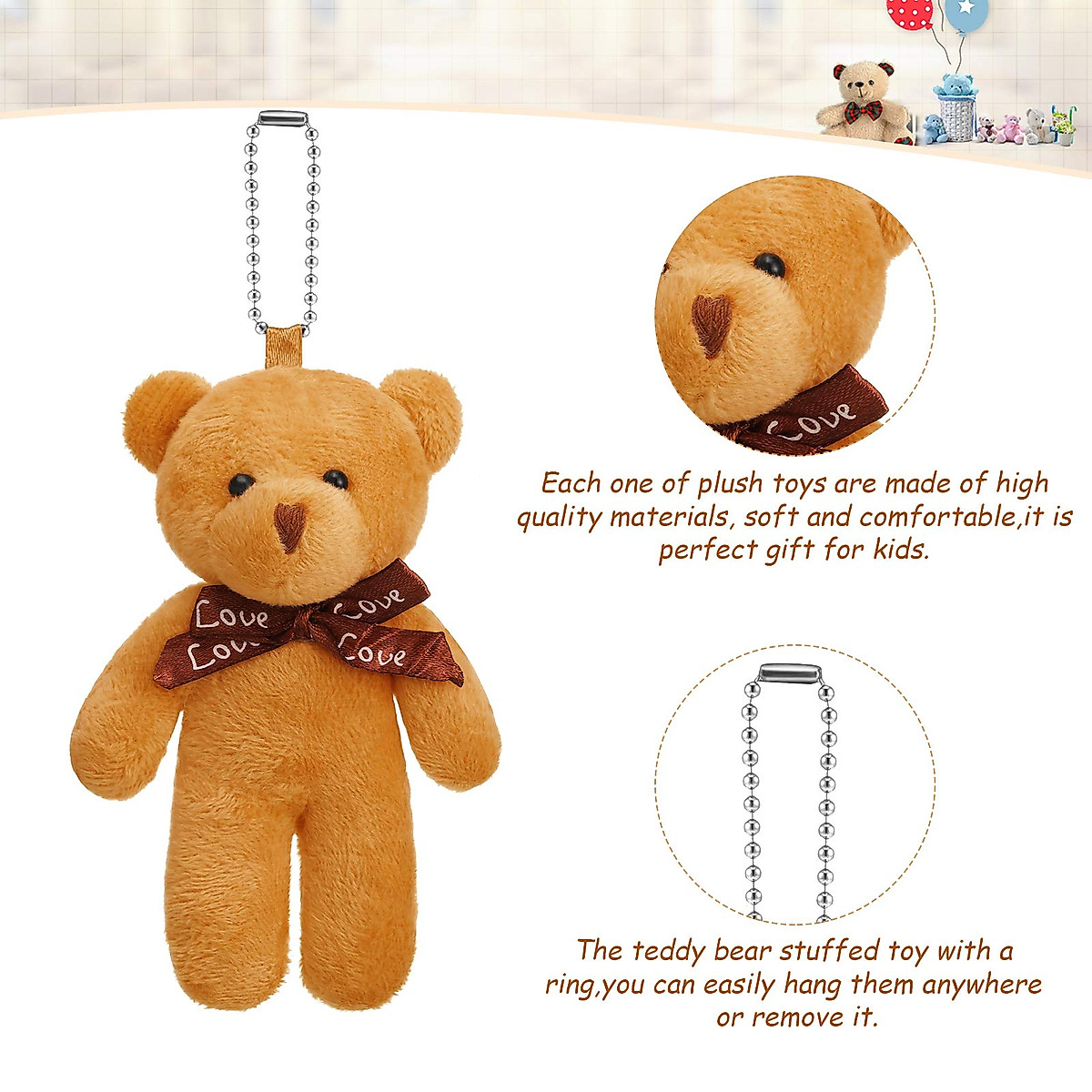 Skylety 24 Pcs 4.7 Inch Mini Bear Toy Tiny Bears Doll Bulk Multicolor Soft Plush Stuffed Animals Small Bears for Keychain DIY Craft Baby Shower Birthday Valentine's Day Gifts
