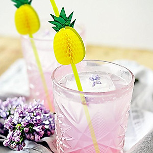 JoeYoo 100 Pcs Pineapple Straws, Disposable Bendable Drinking Straws for Luau Party, Pool Party, Birthday Party, Hawaiian, Restaurants (Pineapple)