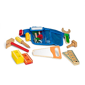 Melissa & Doug Deluxe Tool Belt Set - 5 Wooden Tools, 8 Building Pieces, Adjustable Belt