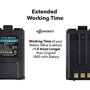 MIRKIT Baofeng Battery BL-5 Li ion 7.4V 2100mAh for Two-Way HAM Radio UV-5R v2+ BF-F8HP Rechargeable Extended Batteries, Accessories and Parts for radios Radio USA Warranty