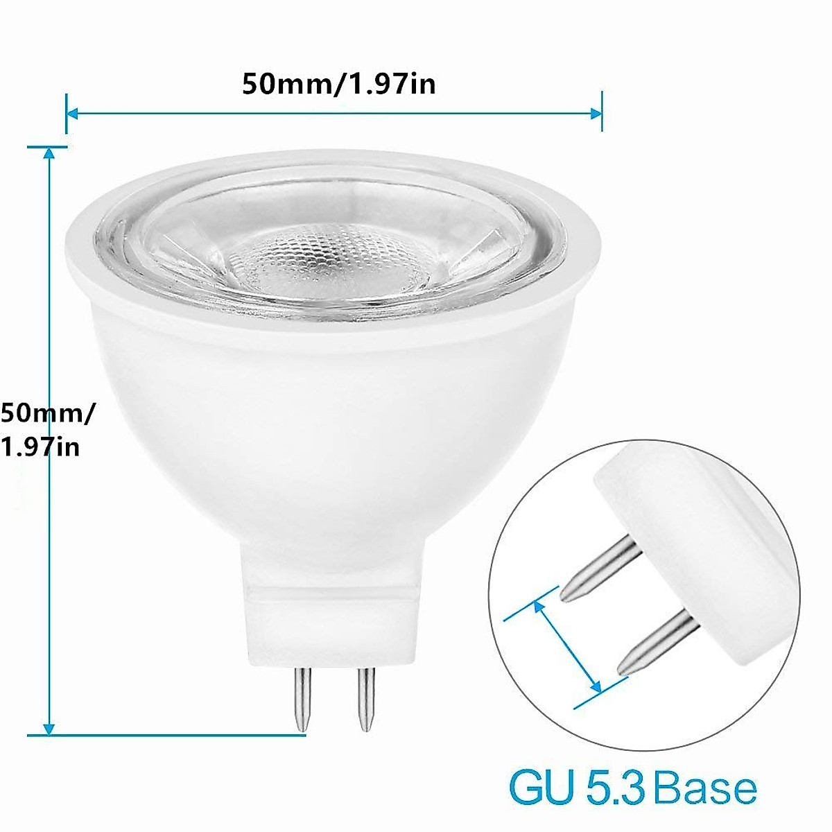 MR16 LED Light Bulbs G5.3 Base 5W Light Bulbs 6000K Spotlight, Non-Dimmable,110V, 5W LED Replacement for 50W Halogen Bulbs for Track Recessed Down Lighting, Pack of 6