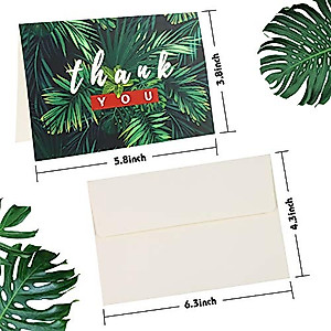 HANSGO Tropical Palm Leaves Thank You Cards, 24 PCAK Thank You Cards with Envelopes Summer Green Leaves Designs Blank Cards Handwritten Style