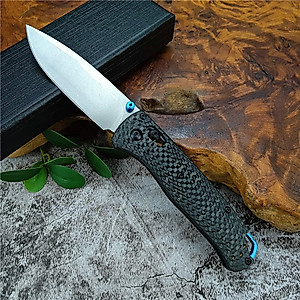 Outdoor Camping EDC Folding Pocket Knife For Men, Carbon Fiber Handle Lock With Pocket Clip, Everyday Carry Thumb Studs Manual Open