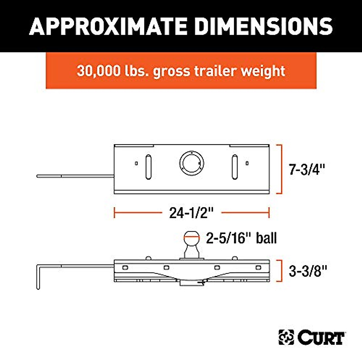 CURT 60611 Double Lock EZr Gooseneck Hitch with 2-5/16-Inch Flip-and-Store Ball, 30,000 lbs
