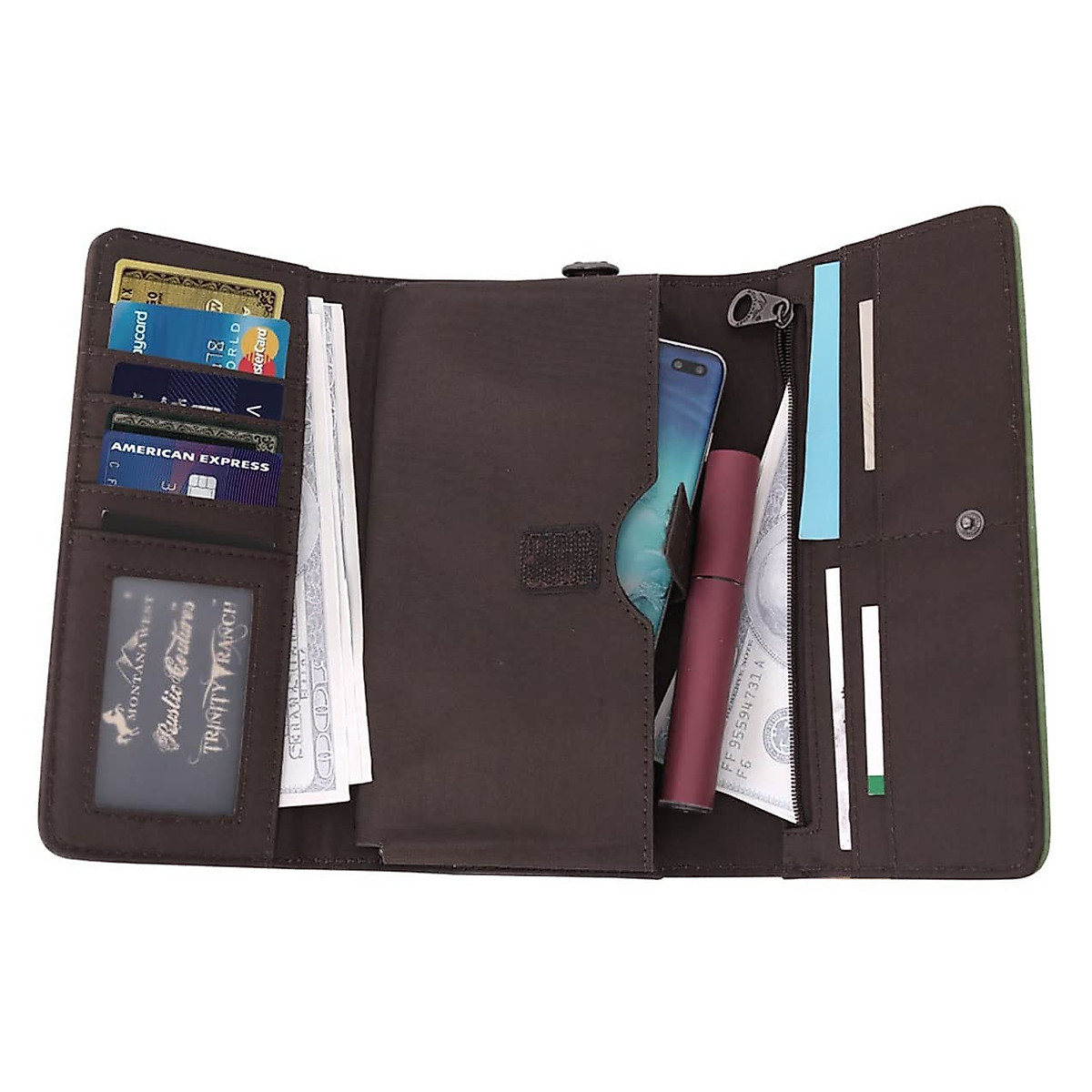 Montana West Clutch Style Secretary Wristlet Wallet Bundled w Purse Light Key Chain (Tan Angel Wins)