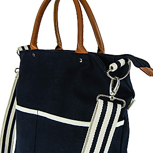 Tag&Crew Multi Pocket Canvas Diaper Tote with Changing Pad, Sturdy Web Handles & Adjustable Shoulder Strap | Large, Black