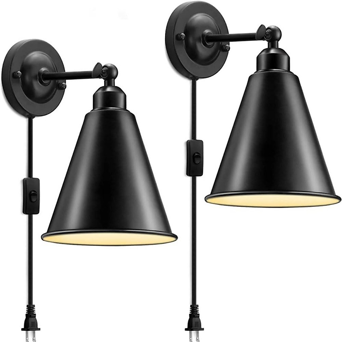 MODEBHD Swing Arm Wall Lamp Plug-in Cord Industrial Wall Sconce, Iron Black Finish,with On/Off Switch, E26/E27 Base,2pack Bedroom Wall Lights Fixtures,Bedside Reading Lamp