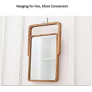 Buwico Rectangle Standing Vanity Makeup Mirror Cosmetic Mirror Table Mirror with Wood Frame and Stand Mirror for Hanging