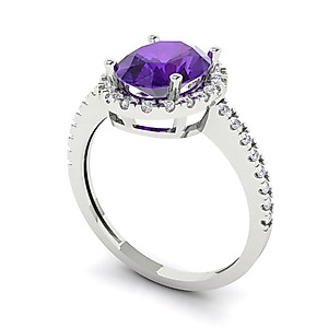 Clara Pucci 3.42ct Oval Cut Solitaire accent Halo Natural Amethyst Proposal Designer Wedding Anniversary Bridal ring 14k White Gold