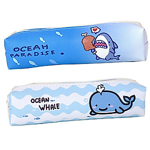 YIKANGHENG 2 Pcs Pen and Pencil Box, 7.5 Inch x 2 Inch x 2 Inch Soft Pencil Bag for Pen and Marker Storage and Holiday Gifts (shark)