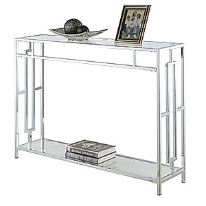 Town Square Chrome Console Table with Shelf, Glass/Chrome